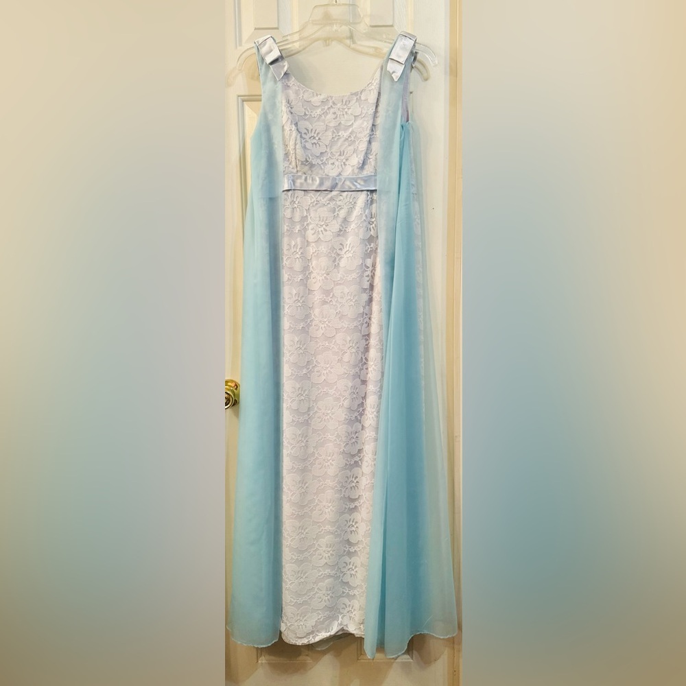 Vintage (1969) Blue And White Lace Overlay Prom Dress… - Gem